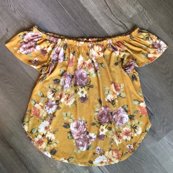 h.i.p. | Tops | Hip Dark Yellow Off The Shoulder Floral Top | Poshmark